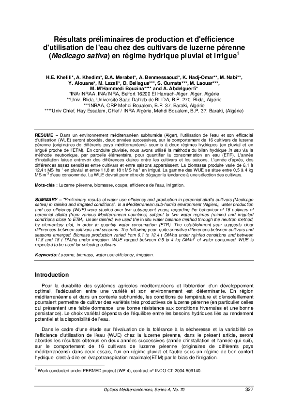 (PDF) Résultats préliminaires deproduction et d'efficience d ...