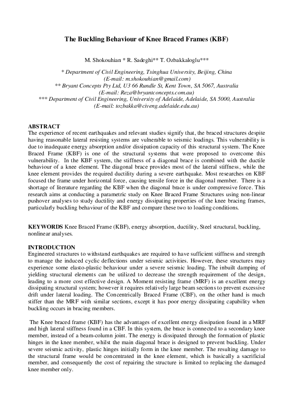 (PDF) The Buckling Behaviour of Knee Braced Frames (KBF)