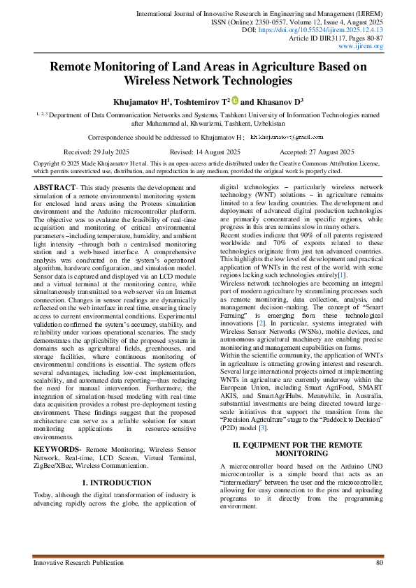 (PDF) Remote Monitoring of Land Areas in Agriculture Based on Wireless ...