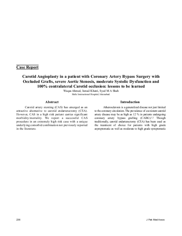 (PDF) Carotid angioplasty in a patient with coronary artery bypass ...