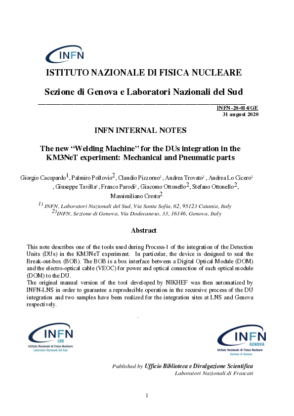 (PDF) INFN INTERNAL NOTES The new “Welding Machine” for the DUs ...