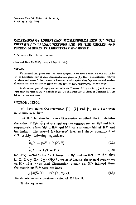 (PDF) Immersions of Lorentzian submanifolds into R1m with pointwise 2 ...