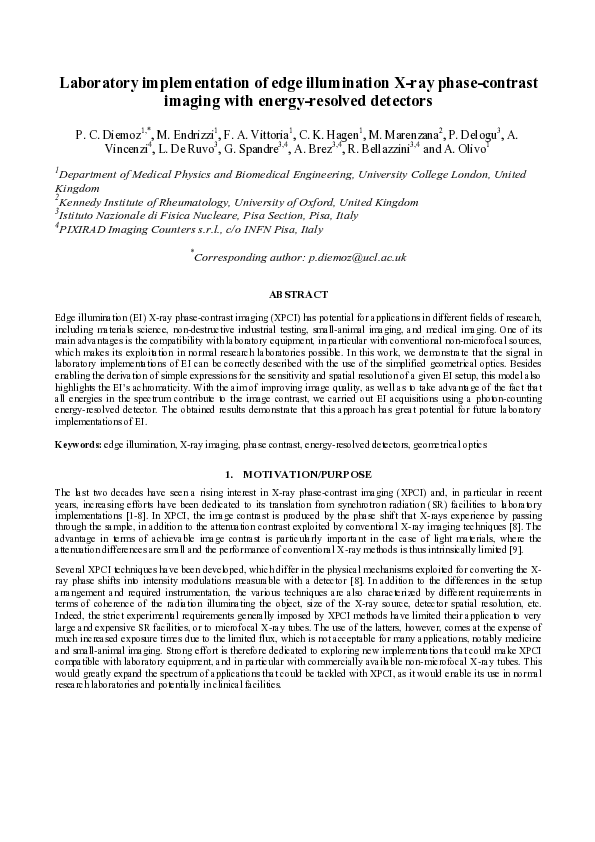 (PDF) Laboratory implementation of edge illumination X-ray phase-contrast imaging with energy ...