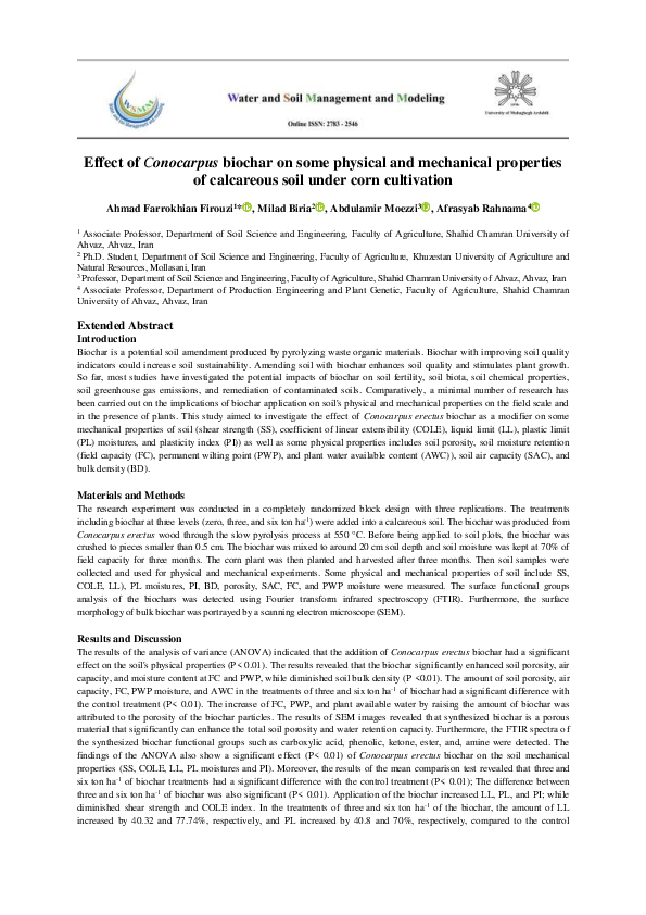 (PDF) Effect of Conocarpus biochar on some physical and mechanical ...