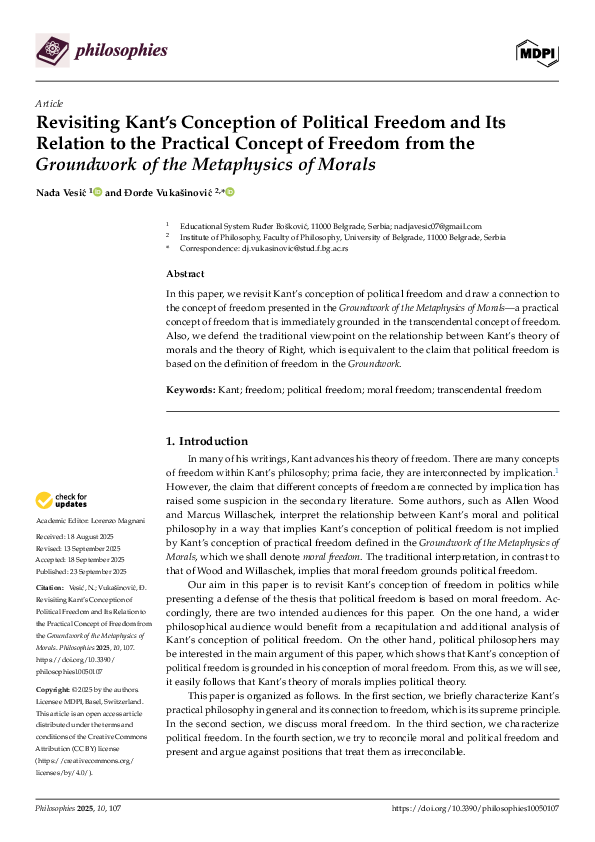 (PDF) Revisiting Kant's Conception of Political Freedom and Its ...