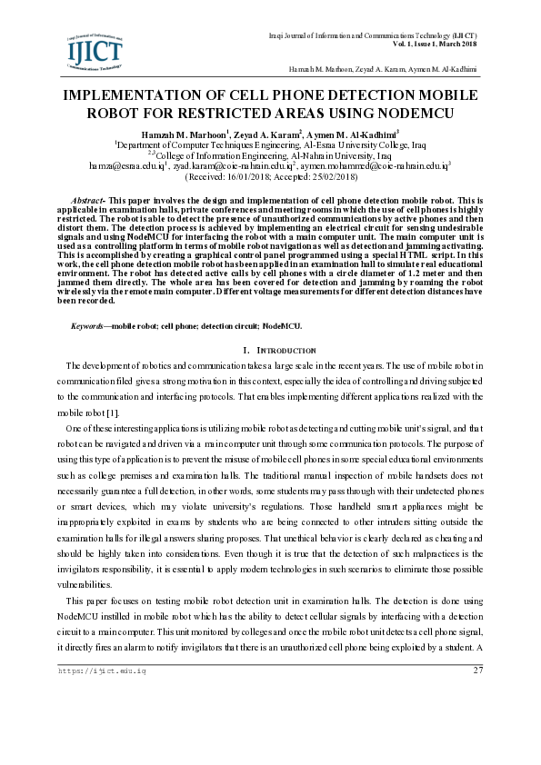 (PDF) Implementation of Cell Phone Detection Mobile Robot for ...