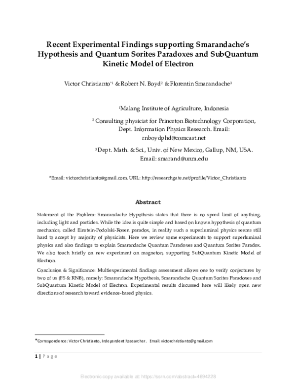 (PDF) Recent Experimental Findings supporting Smarandache's Hypothesis ...