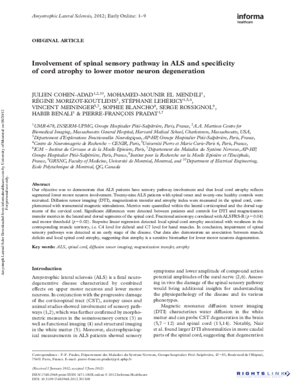 (PDF) Involvement of spinal sensory pathway in ALS and specificity of ...