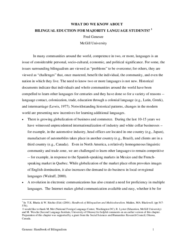 (PDF) What do we Know About Bilingual Education for Majority-Language ...