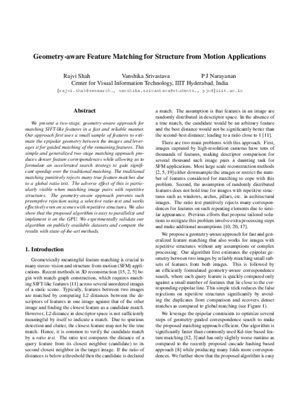 (PDF) Geometry-Aware Feature Matching for Structure from Motion Applications