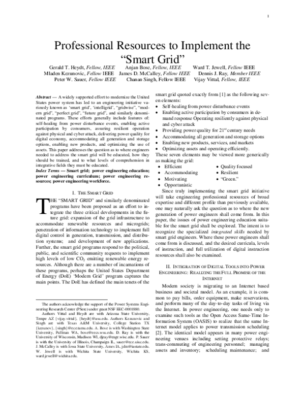 (PDF) Professional resources to implement the “smart grid”