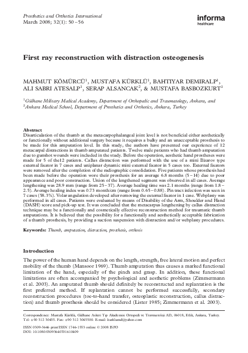 (PDF) First ray reconstruction with distraction osteogenesis