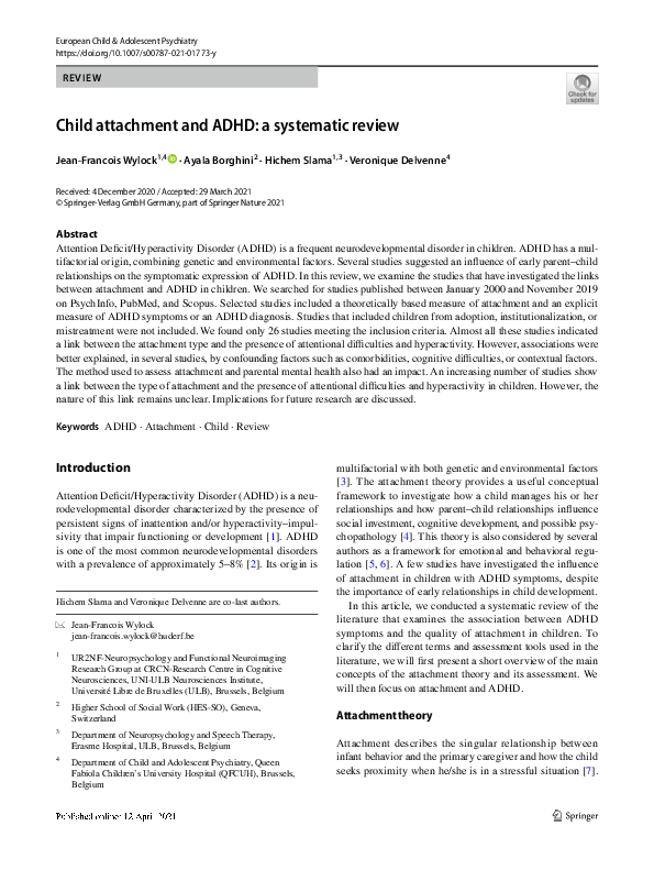 (PDF) Child attachment and ADHD: a systematic review