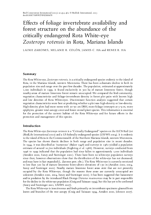 (PDF) Effects of foliage invertebrate availability and forest structure ...