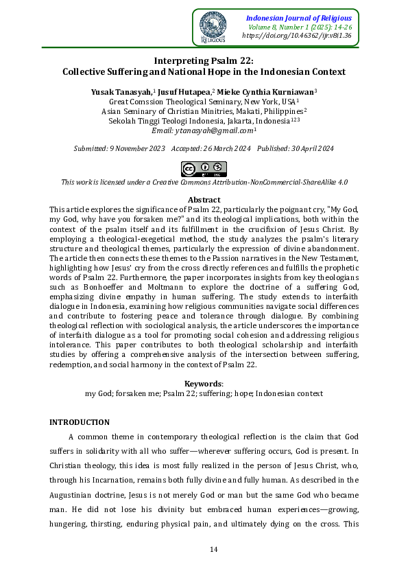 (PDF) Interpreting Psalm 22: Collective Suffering and National Hope in ...
