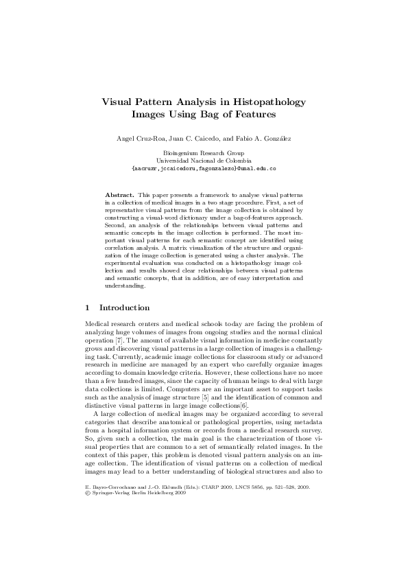 (PDF) Visual pattern analysis in histopathology images using bag of features