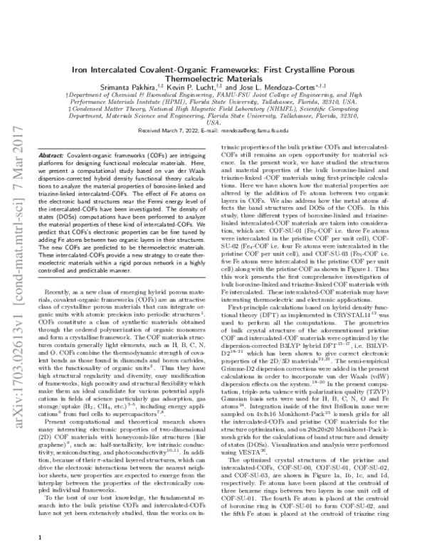 (PDF) Iron Intercalated Covalent-Organic Frameworks: First Crystalline ...