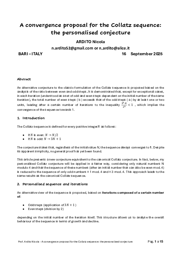 (PDF) A convergence proposal for the Collatz sequence: the personalised ...