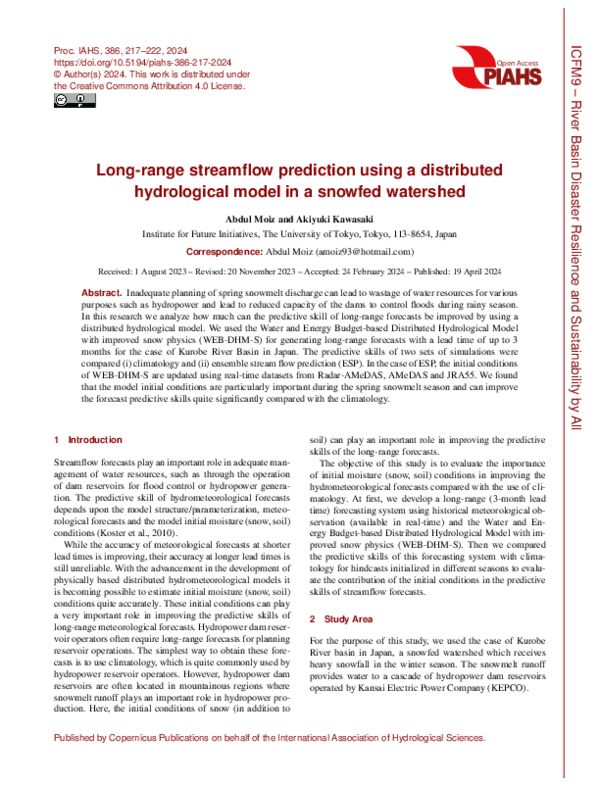 (PDF) Long-range streamflow prediction using a distributed hydrological ...