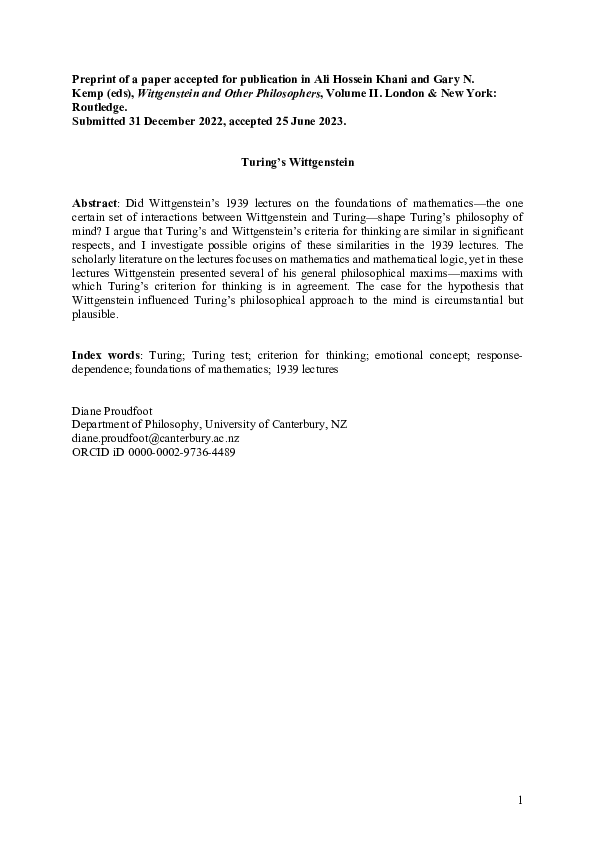 (PDF) Turing's Wittgenstein