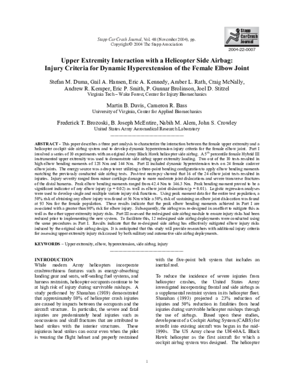 (PDF) Upper Extremity Interaction With a Helicopter Side Airbag: Injury ...
