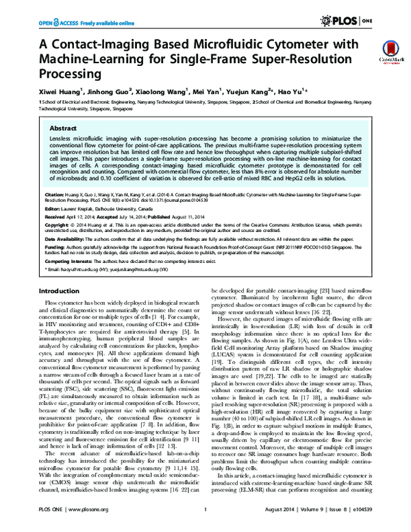 (PDF) A contact-imaging based microfluidic cytometer with machine ...