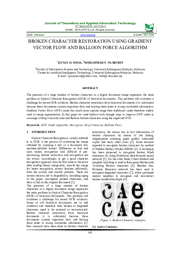 (PDF) Broken Character Restoration Using Gradient Vector Flow and ...