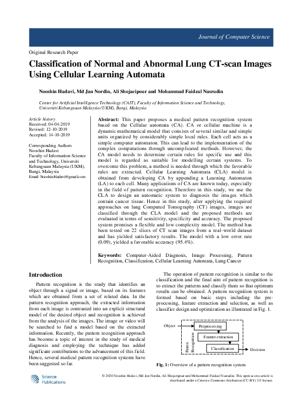 (PDF) Classification of Normal and Abnormal Lung CT-scan Images Using Cellular Learning Automata