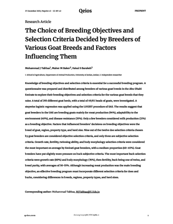 (PDF) The Choice of Breeding Objectives and Selection Criteria Decided ...
