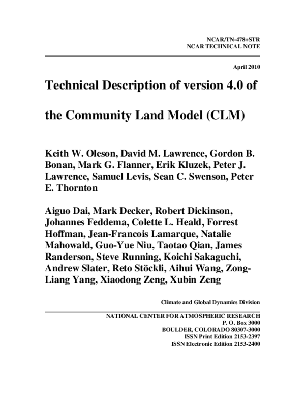 (PDF) Technical description of version 4.5 of the Community Land Model ...