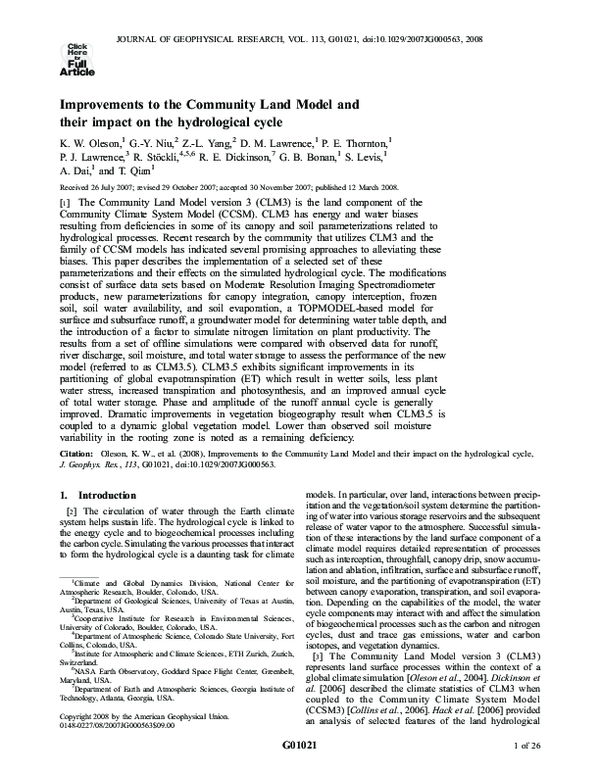 (PDF) Improvements to the Community Land Model and their impact on the ...