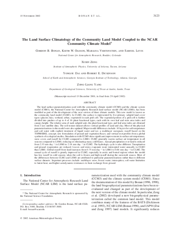 (PDF) The Land Surface Climatology of the Community Land Model Coupled ...