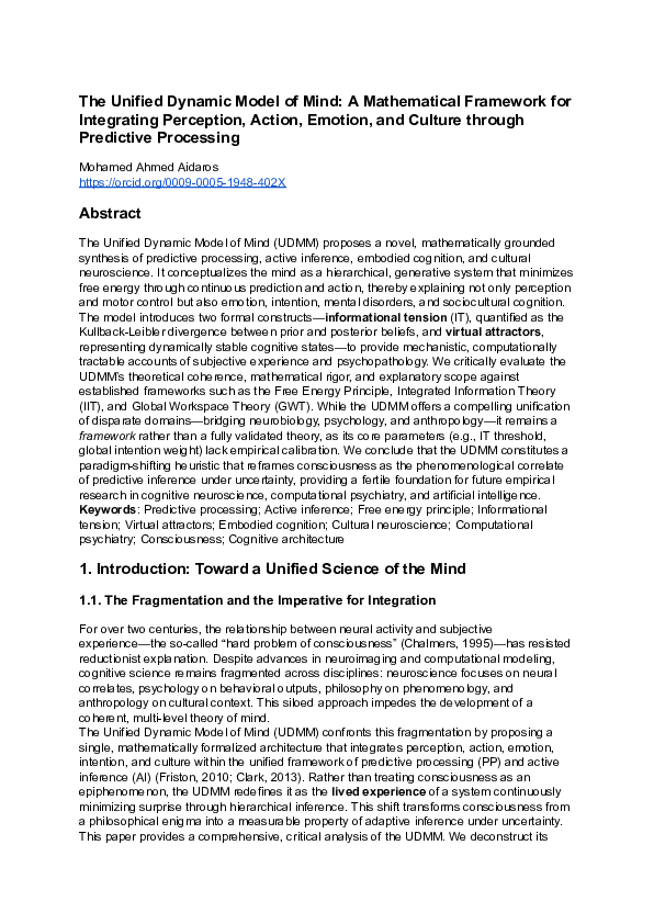 (PDF) The Unified Dynamic Model of Mind: A Mathematical Framework for ...