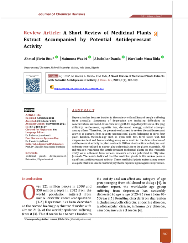 (PDF) A Short Review of Medicinal Plants Extract accompanied by ...