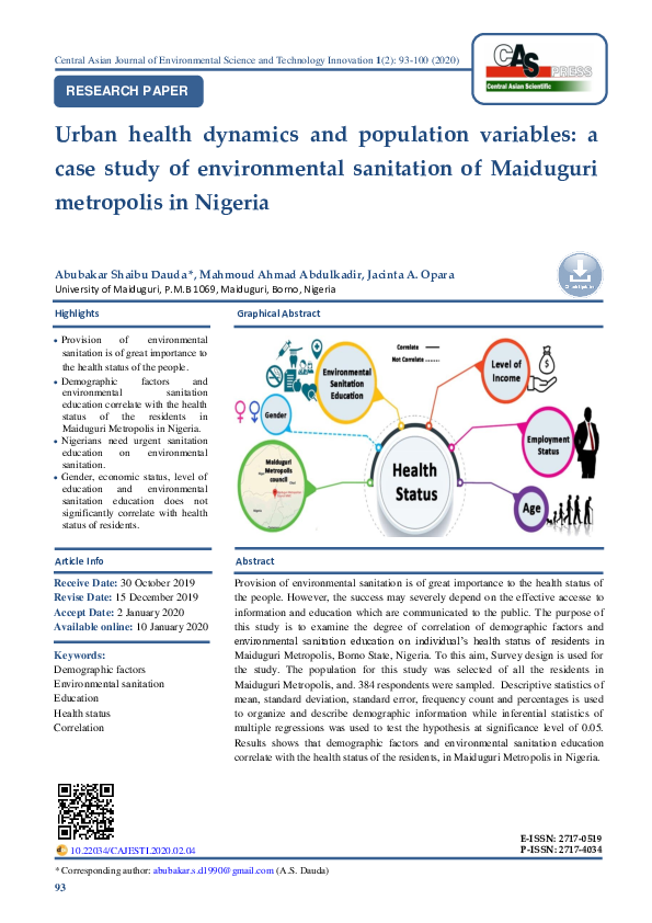 (PDF) Urban health dynamics and population variables: a case study of ...