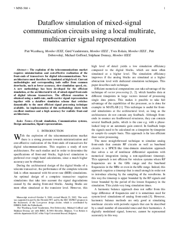 (PDF) Dataflow simulation of mixed-signal communication circuits using ...