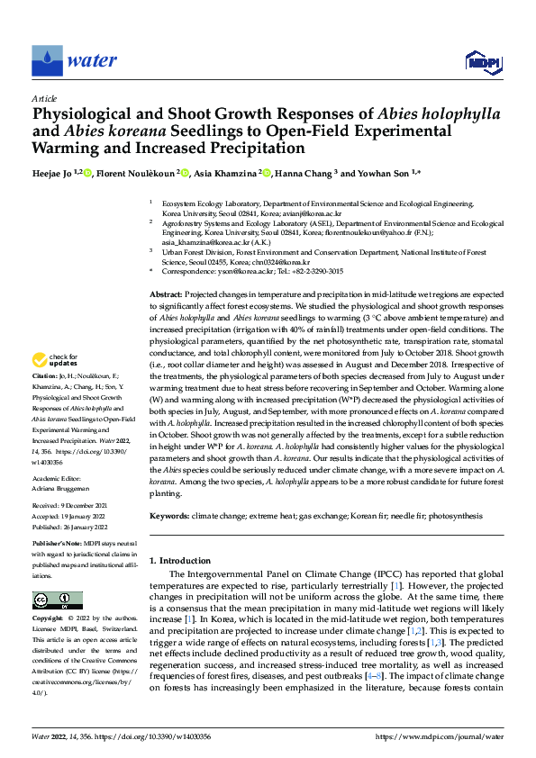 (PDF) Physiological and Shoot Growth Responses of Abies holophylla and ...
