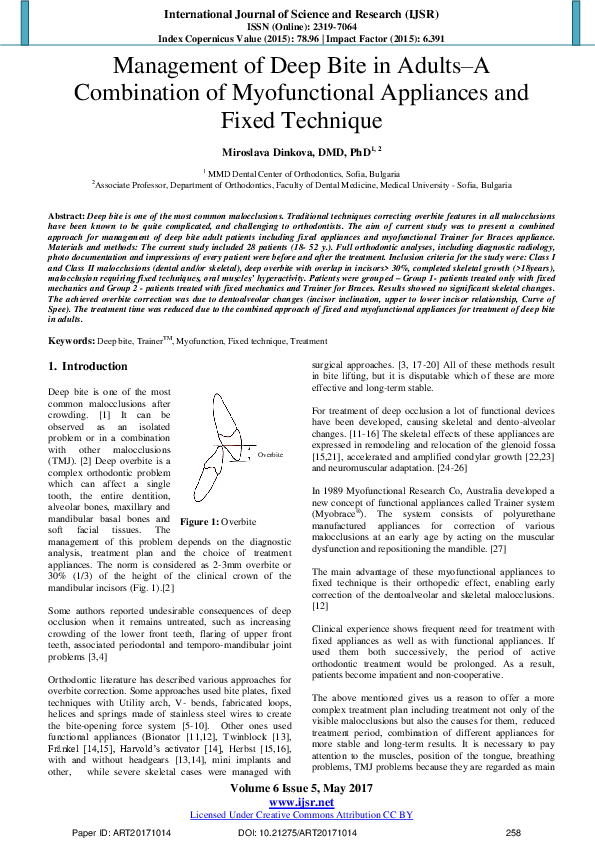 (PDF) Management of Deep Bite in Adults–A Combination of Myofunctional ...