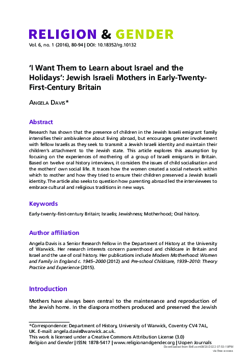 (PDF) ‘I Want Them to Learn about Israel and the Holidays’: Jewish ...