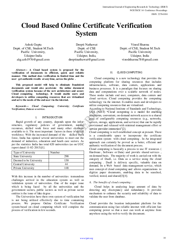 (PDF) Cloud Based Online Certificate Verification System