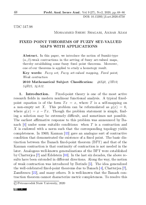 (PDF) Fixed Point Theorems of Fuzzy Set-Valued Maps with Applications