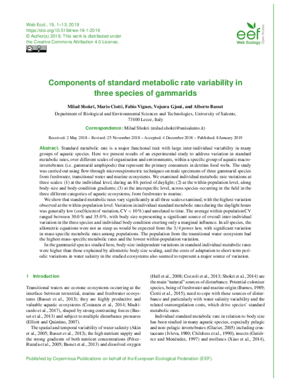 (PDF) Components of standard metabolic rate variability in three ...