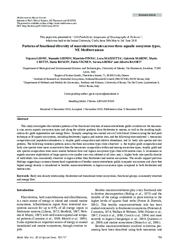 (PDF) Patterns of functional diversity of macroinvertebrates across ...