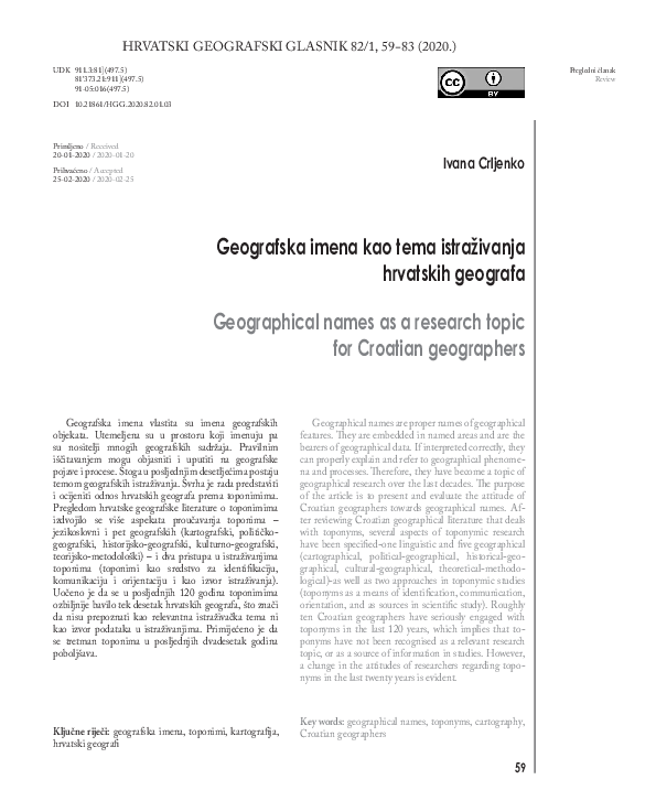 (PDF) Geographical names as a research topic for Croatian geographers