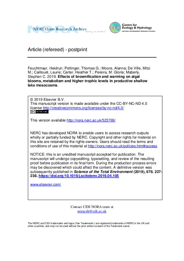 (PDF) Effects of brownification and warming on algal blooms, metabolism ...