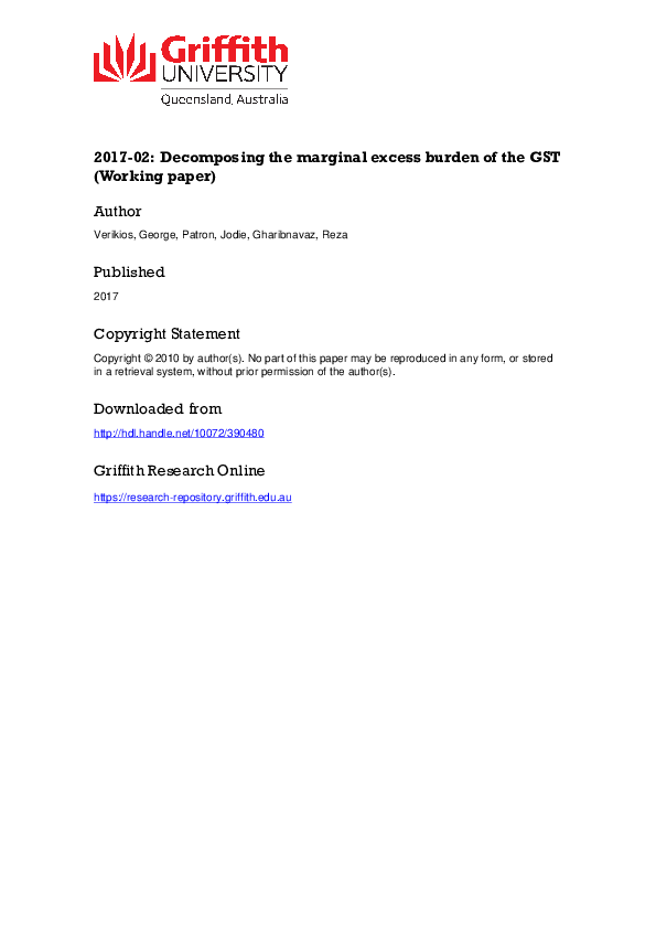 (PDF) Decomposing the marginal excess burden of the GST