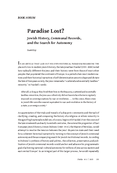 (PDF) "Paradise Lost? Jewish History, Communal Records, and the Search ...