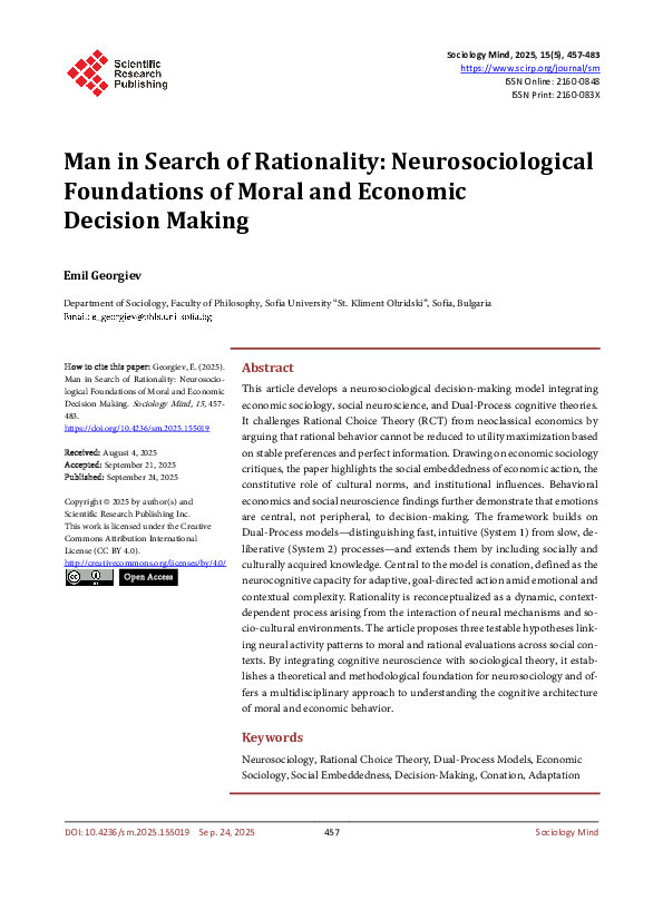 (PDF) Man in Search of Rationality: Neurosociological Foundations of ...