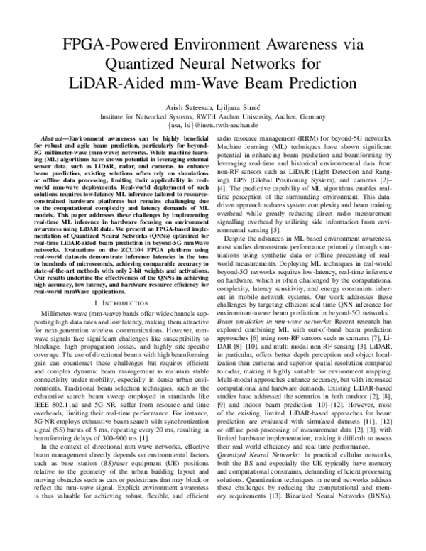 (PDF) FPGA-Powered Environment Awareness via Quantized Neural Networks for LiDAR-Aided mm-Wave ...