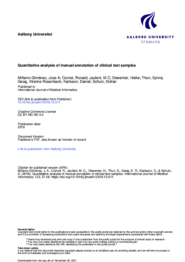 (PDF) Quantitative analysis of manual annotation of clinical text samples